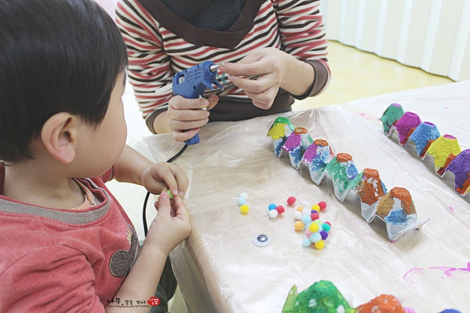 엄마표 미술놀이 34세 계란판 애벌레 아동미술지도사 네이버 블로그
